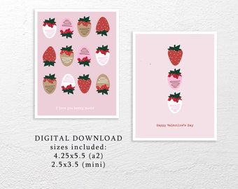 Printable Cute Strawberry Valentine Cards INSTANT DOWNLOAD Strawberry ...