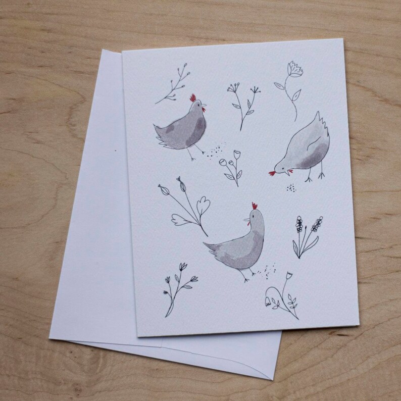 Chicken Greeting Card Set of 12 With Envelopes - Cute, Hand Drawn ...