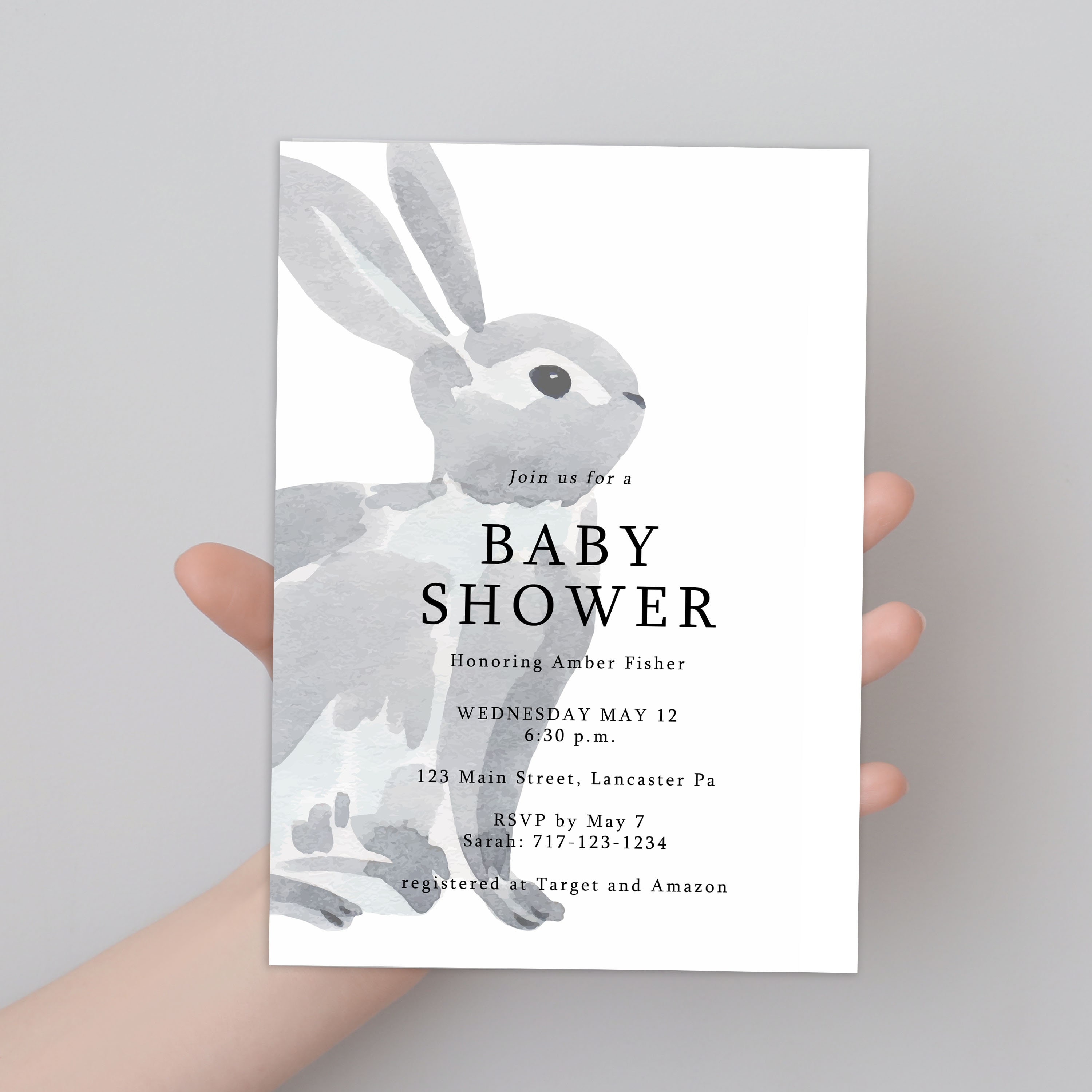 Watercolor Bunny Rabbit Baby Shower Invitation Customized and | Etsy