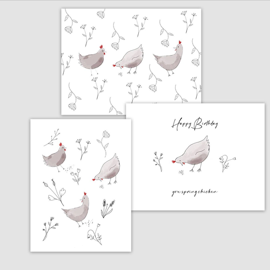 Chicken Greeting Card Set of 12 With Envelopes - Cute, Hand Drawn ...