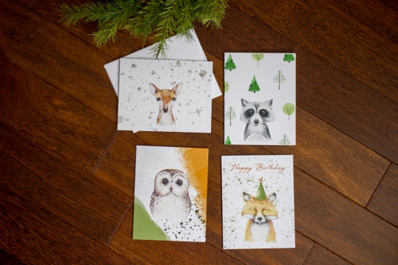 Woodland Creature Greeting Cards set of 12 with envelopes | Etsy