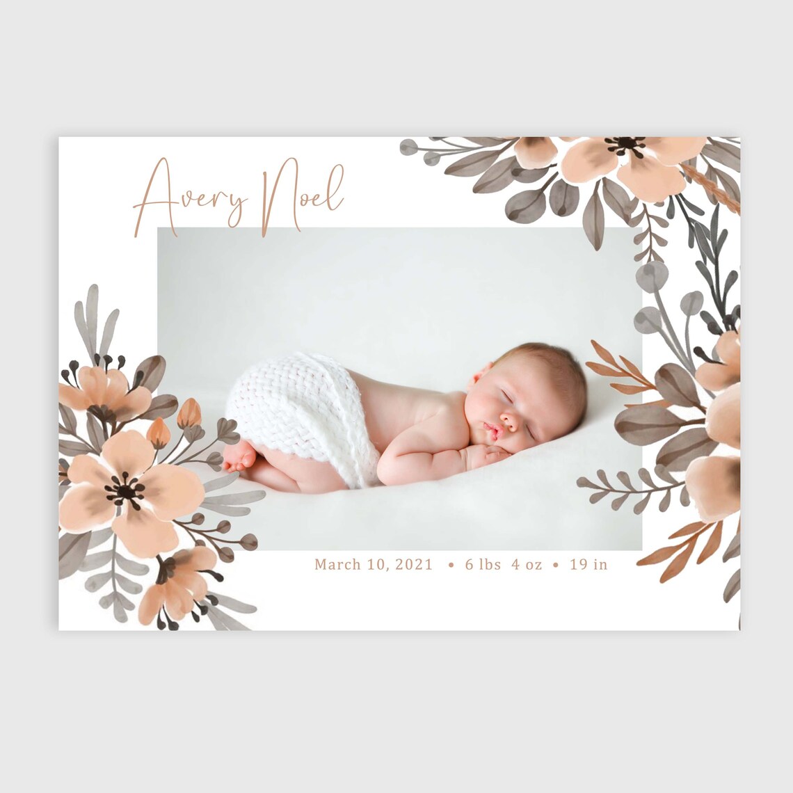Boho Floral Baby Customized Birth Announcement Card Printed | Etsy