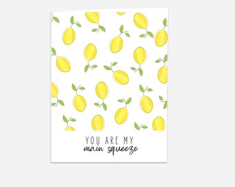 Printable Lemon Greeting Card, You're My Main Squeeze, Pun Card ...