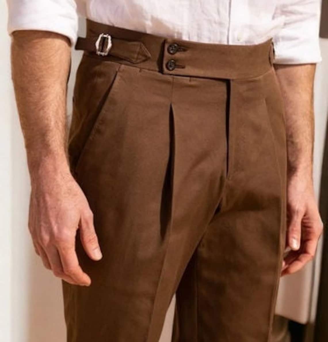 Mens Brown Gurkha Pants High Waist Pants Formal Officer Trouser Jodhpur ...