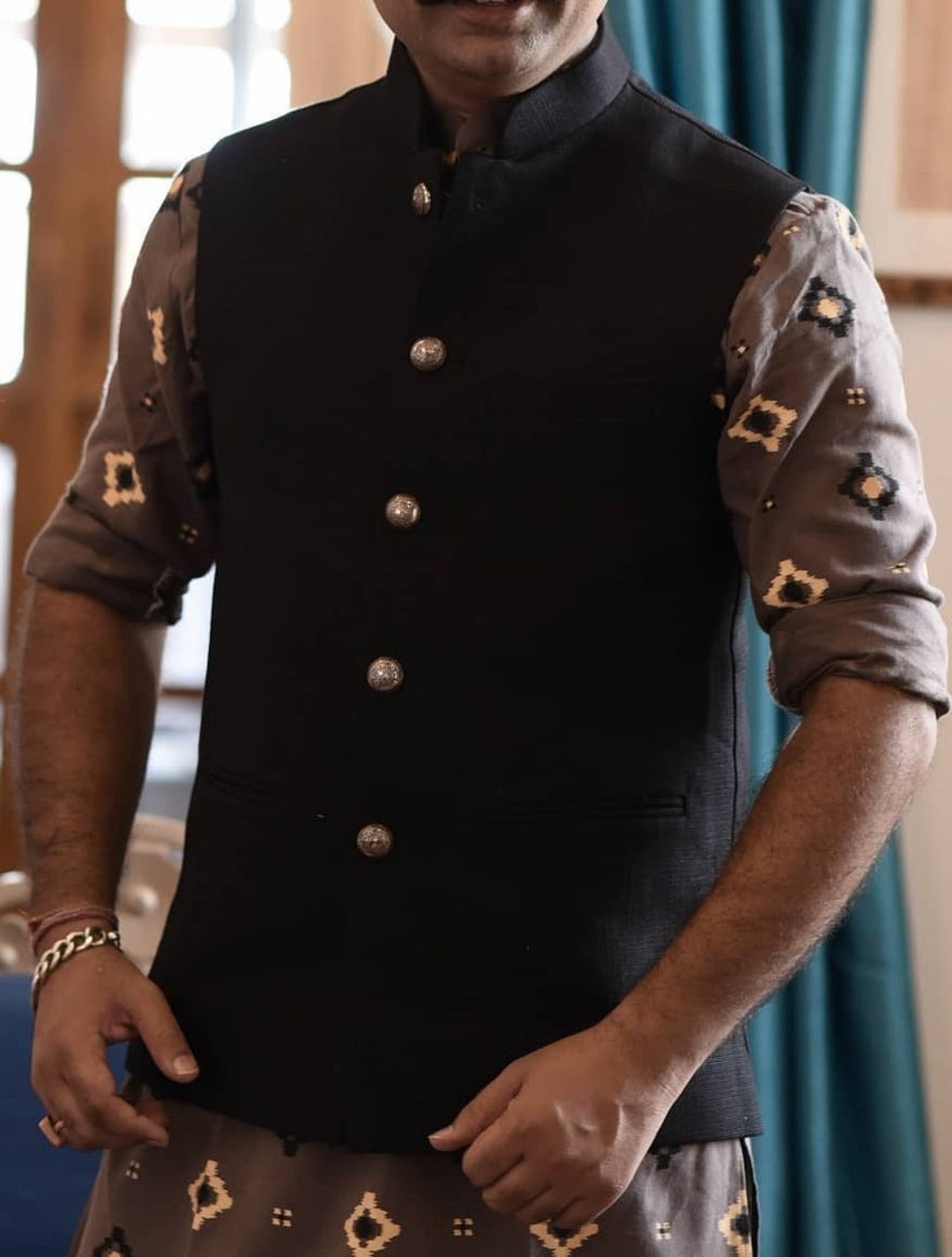 Nehru Collar Waistcoat Mandarin Modi Indian Grand Hipster Vest Jacket ...