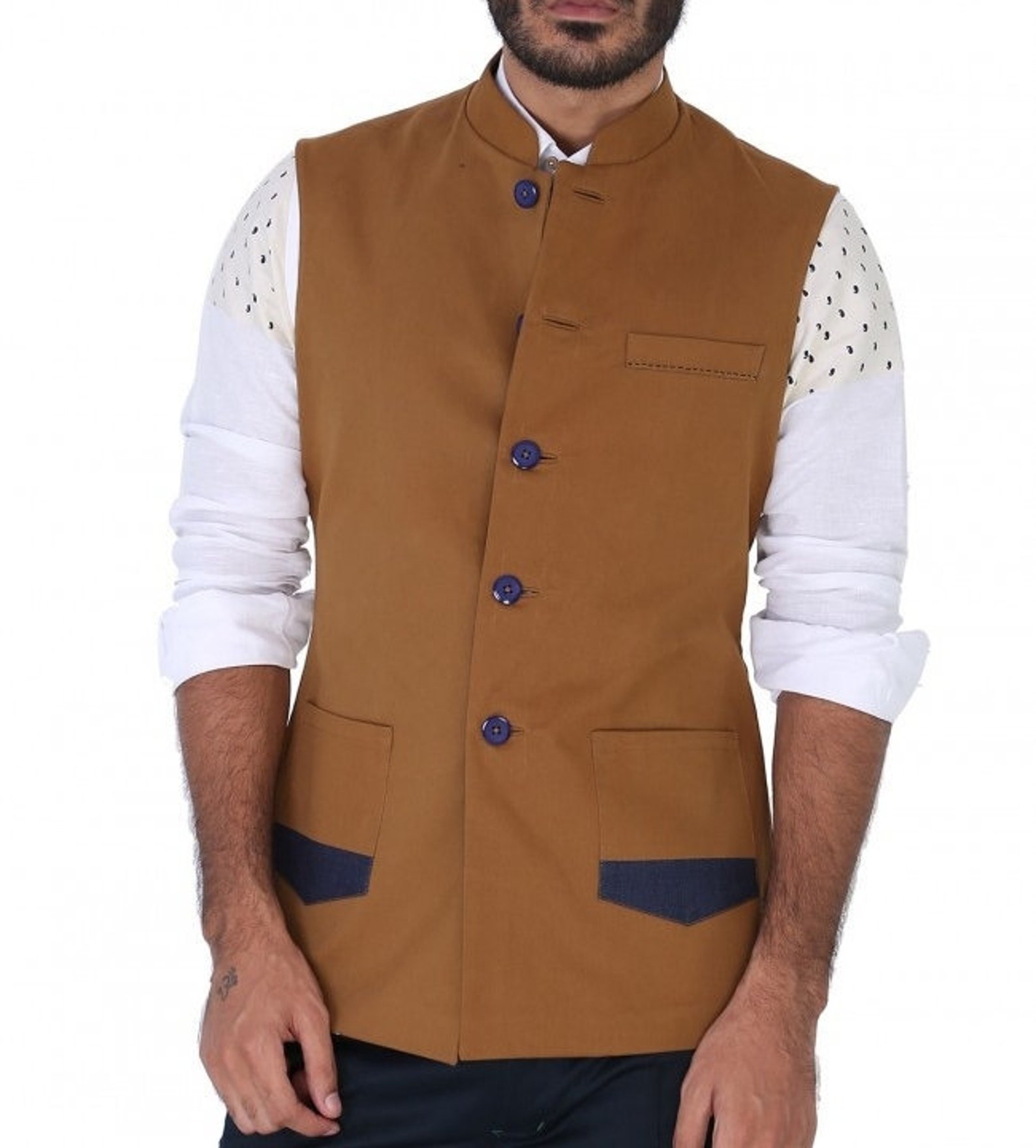 Indian Designer Brown Nehru Waistcoat Ethnic Nehru Collar Jacket Camel ...