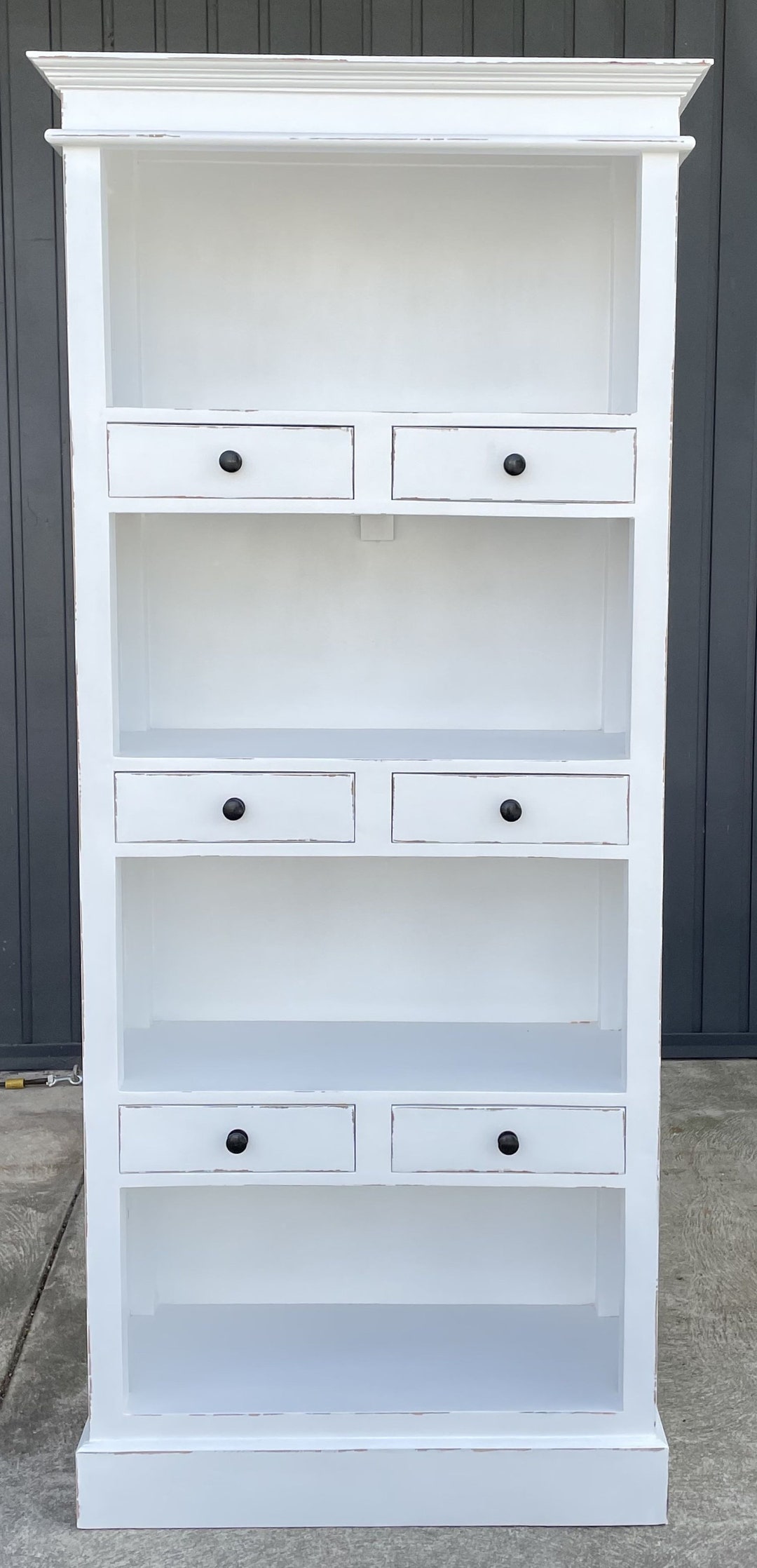 Old Farmhouse Solid Wood Distressed Tall Narrow Open Bookcase With 6 ...