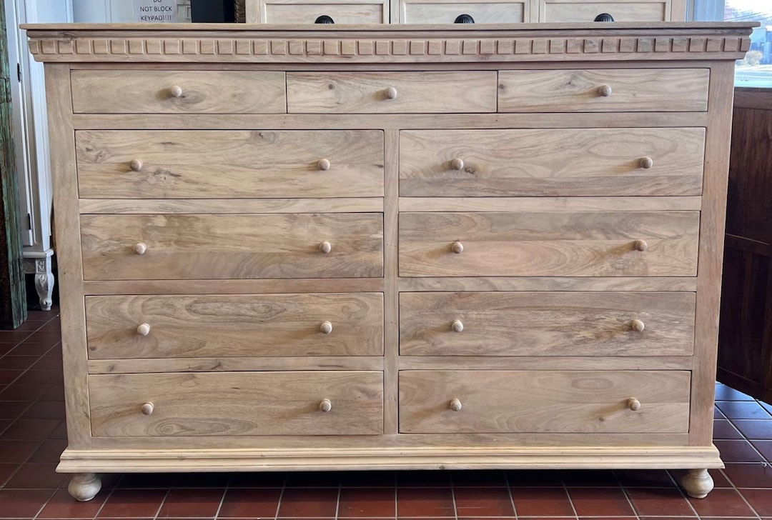 50" Tall Oversize Solid Wood Chest of 11 Drawers Large Rustic Double ...