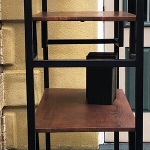 Modern Industrial Chic Black Iron Base Acacia Wood Tall Narrow Open ...