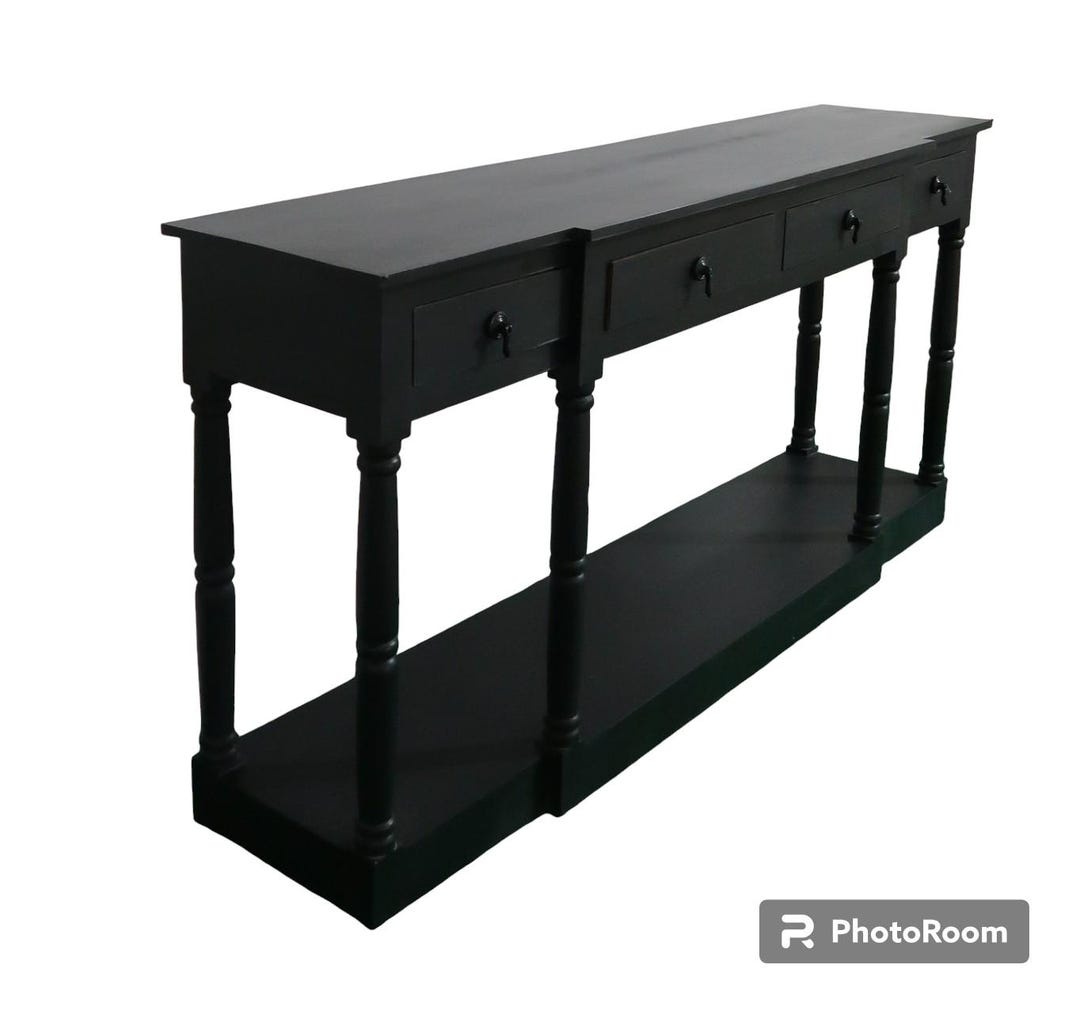 Traditional 4 Drawer Breakfront Console Entryway Hallway Table With Bottom Shelf Modern Black ...