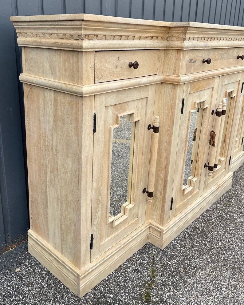 Coastal Sleek Mirror Door Credenza Breakfront Buffet Server - Etsy