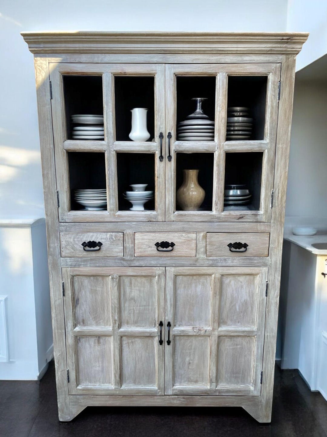 New England Cape Cod Custom Kitchen Cupboard Tall Solid Mango Wood ...