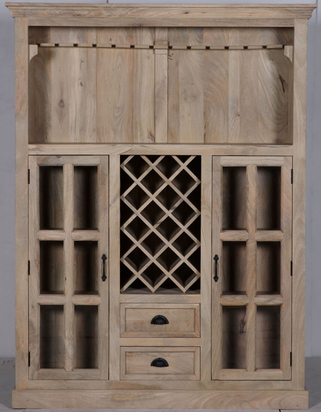 Contemporary Coastal Tall Narrow Solid Wood Glass Door Wine Rack Liquor ...