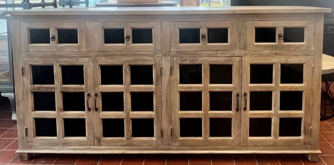 Coastal 32 Smoked Glass Pane Door & Drawer Entryway Console Credenza ...