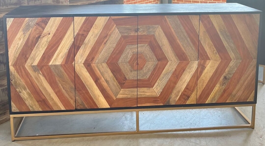 MCM Midcentury Modern Wood Inlay Sideboard Rustic Entryway Media ...
