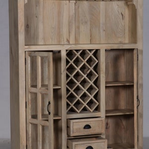 Contemporary Coastal Tall Narrow Solid Wood Glass Door Wine Rack Liquor ...