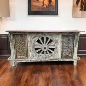 Old West Rustic Wagon Wheel 7' Long Solid Mango Wood Home Coffee Liquor ...