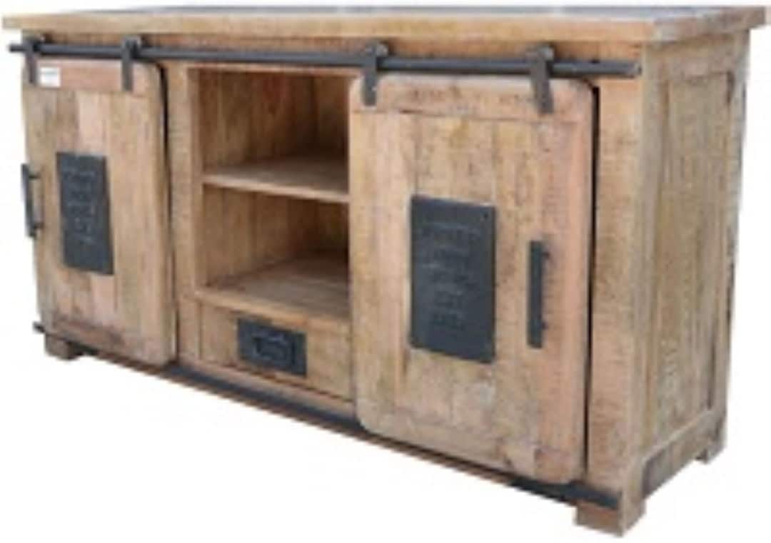 Industrial Jupiter Iron Sliding Door Solid Wood Narrow Open Shelf ...