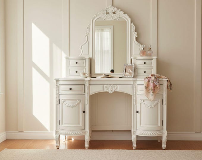 French Style Chateau Baroque Make up Vanity Shabby Chic White Dressing ...