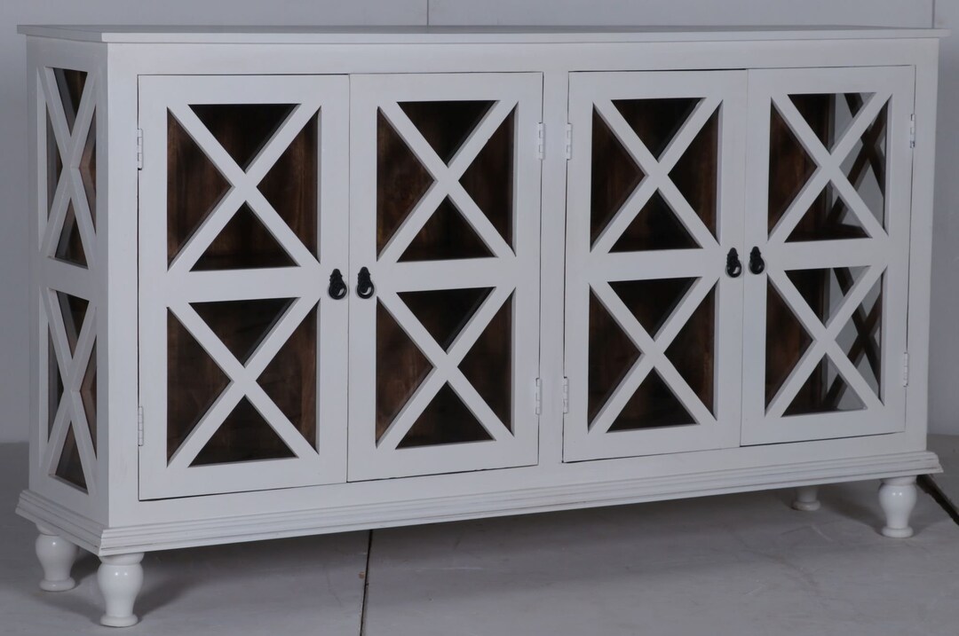 Farmhouse Buffet Server Solid Wood Entryway Credenza Tall Narrow Glass ...