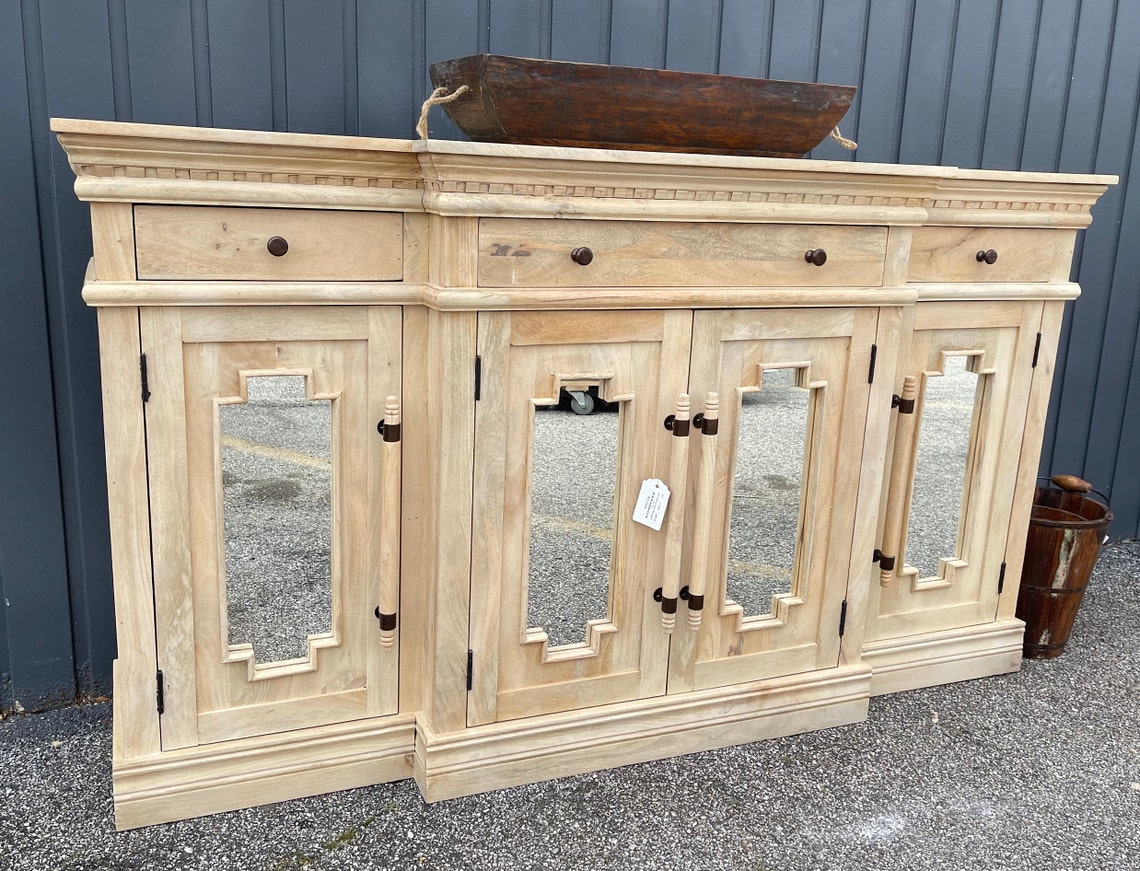 Coastal Sleek Mirror Door Credenza Breakfront Buffet Server - Etsy