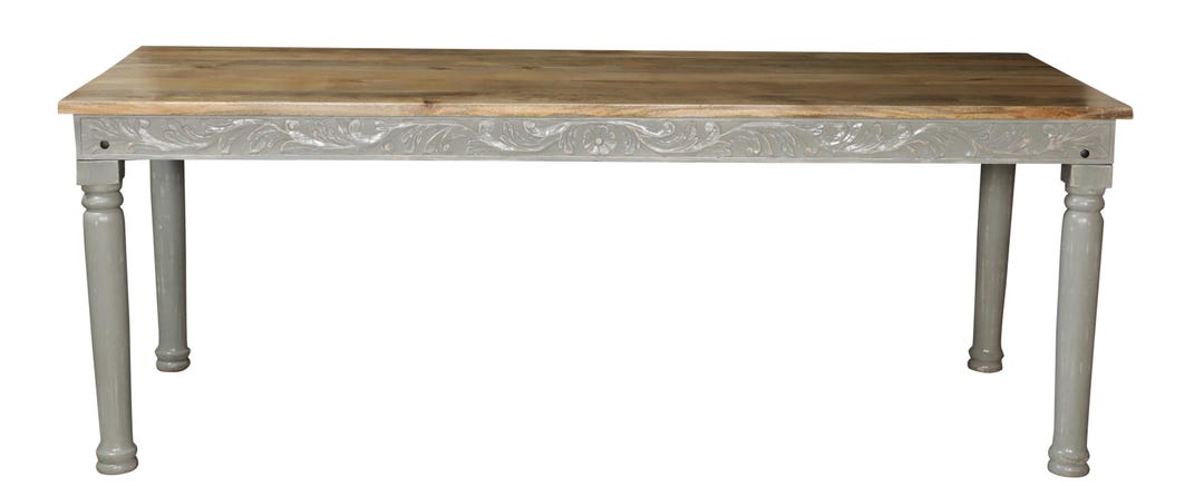 Modern Farmhouse Rectangle Dining Table Seats 8-10 Carved Solid Mango ...