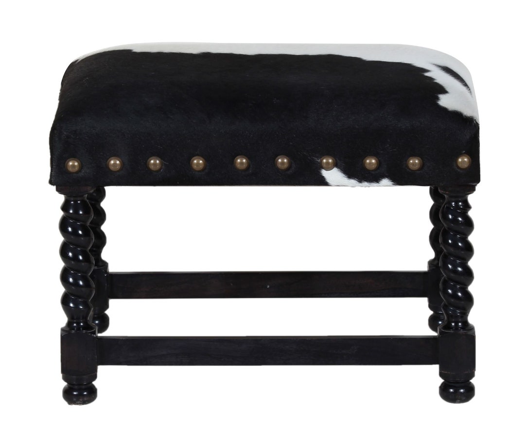 South Western Ranch Rustic Foot Rest Stool Solid Wood Barley Twist ...