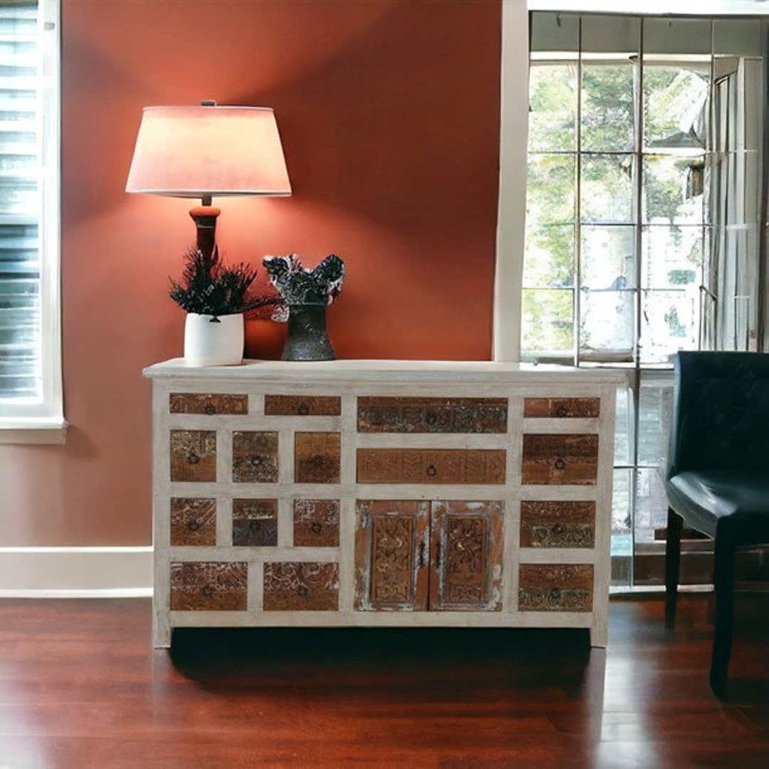 Coastal Boho Buffet Server Sideboard 6' Long Tall Narrow Solid Mango ...