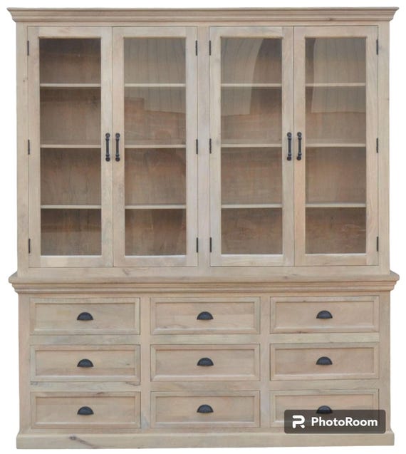 Modern Solid Wood Tall Double Bookcase 4 Glass Door Vitrine 2 Part China Display Hutch Kitchen Pantry Storage 9 Drawer Base Cabinet Etsy Canada