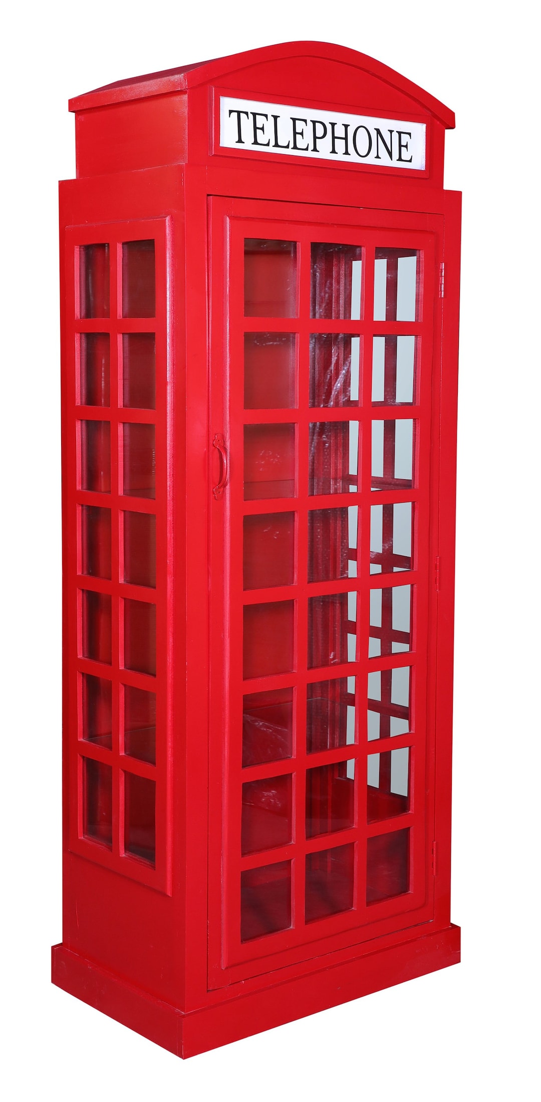 British Telephone Booth Tall Red Glass Door Bookcase Glass Sides ...