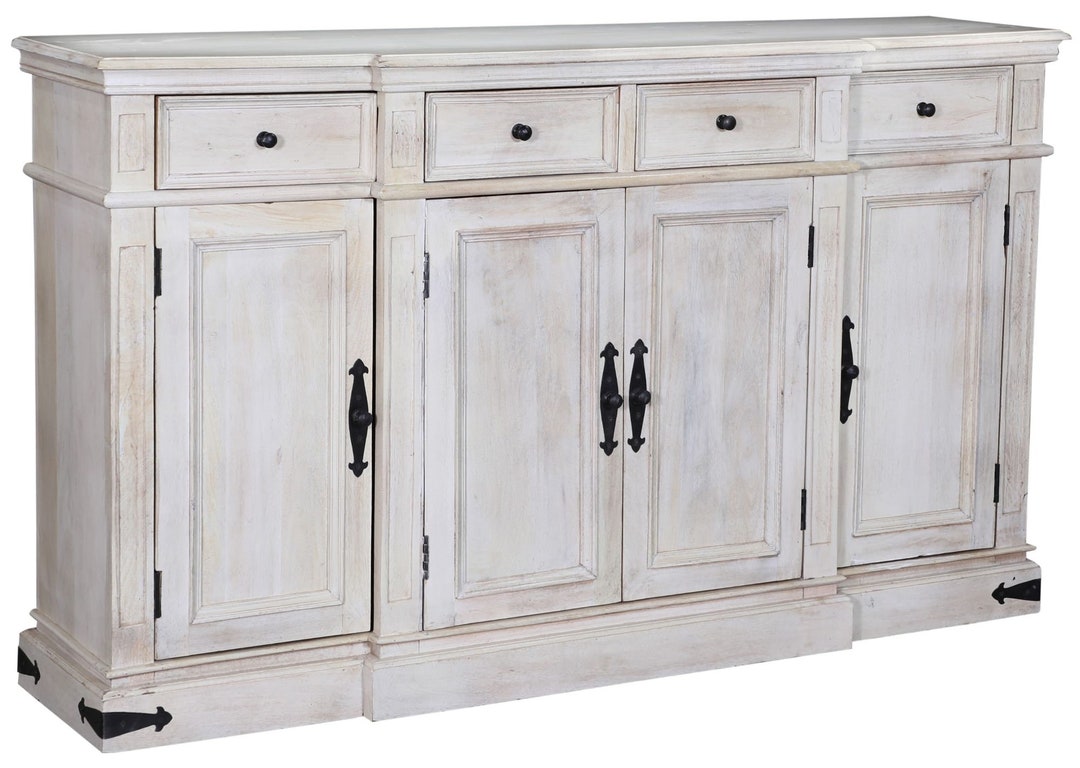 French Country 4 Door 4 Drawer Tall Narrow Solid Wood Breakfront ...