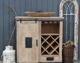 Solid Mango Wood Rustic Industrial Wine Rack Mini Bar Cabinet - Etsy