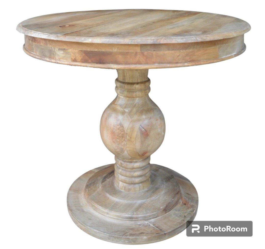 French Country 3' Driftwood Finish Solid Mango Wood Round Pedestal Base ...