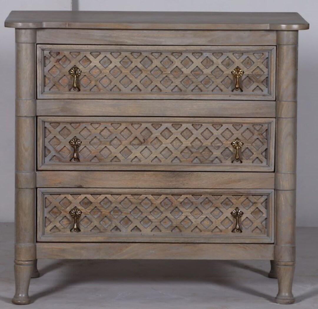 Solid Wood Bachelors Chest of Three Drawers Rustic Bedroom Dresser ...