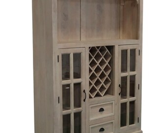 Contemporary Cape Cod Coastal Tall Narrow Solid Mango Wood 2 Glass Door ...