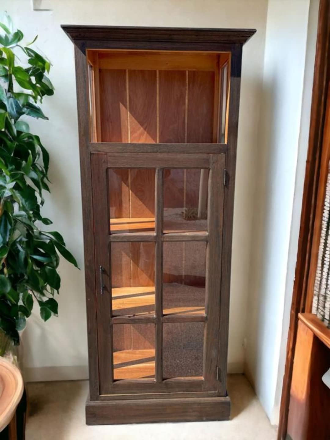 Coastal Display Case Tall Narrow Glass Door & Sides Kitchen Pantry ...