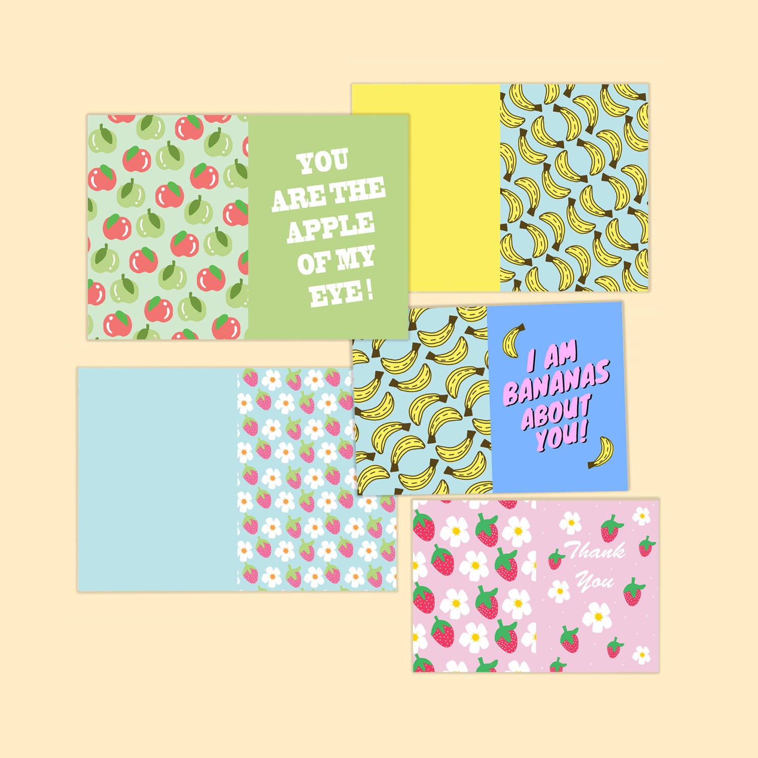 Printable Cards Instant Download Card Fruit Inspired Cards Pack of 5 ...