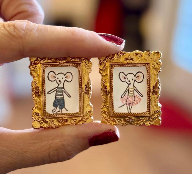 Maileg Mouse Doll House Valentines Wall Decor Miniature Mouse Picture ...