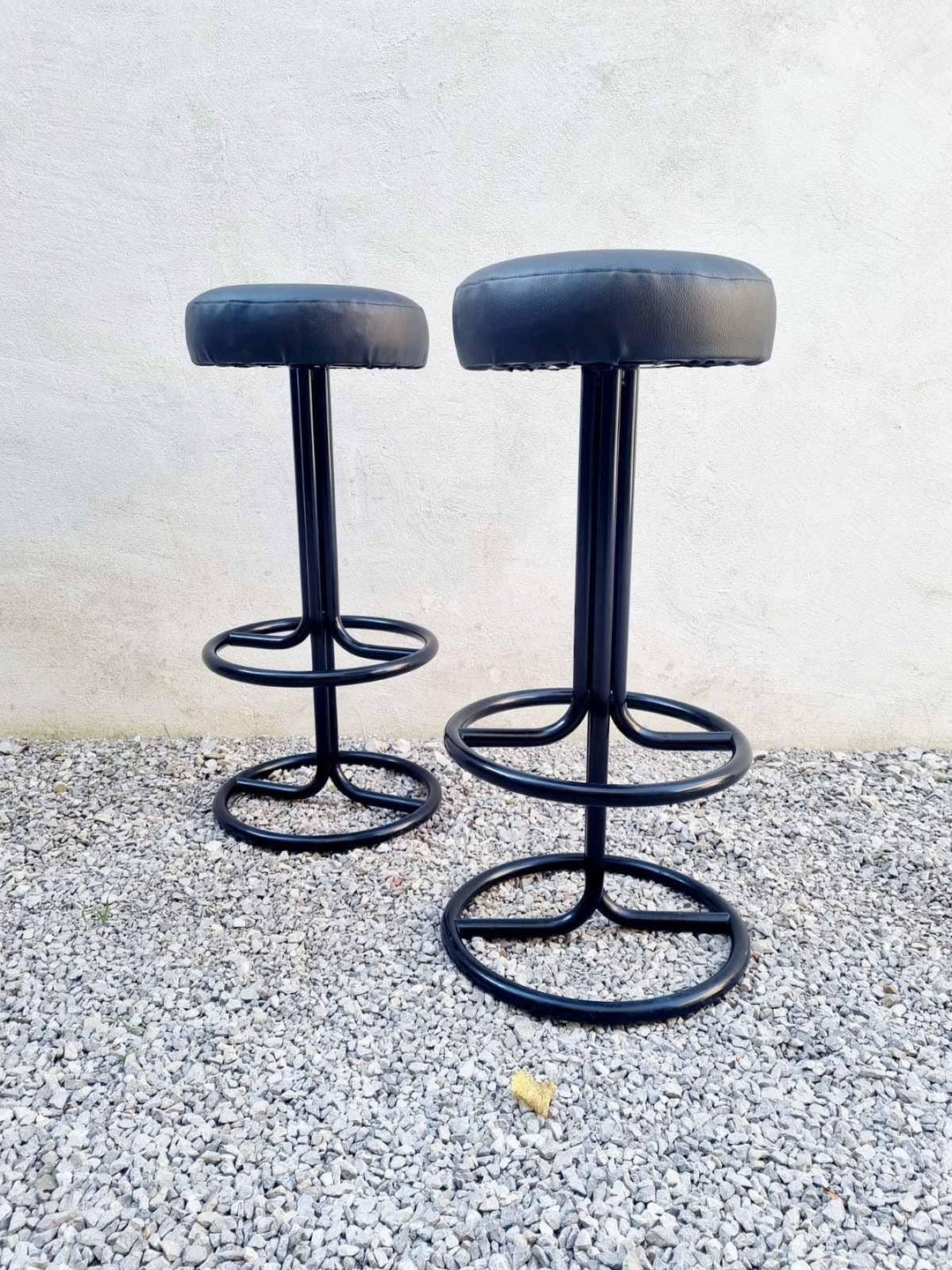 1 of 2 Mid Century Black Bar Stool / Retro Bar Stools / Black Metal ...