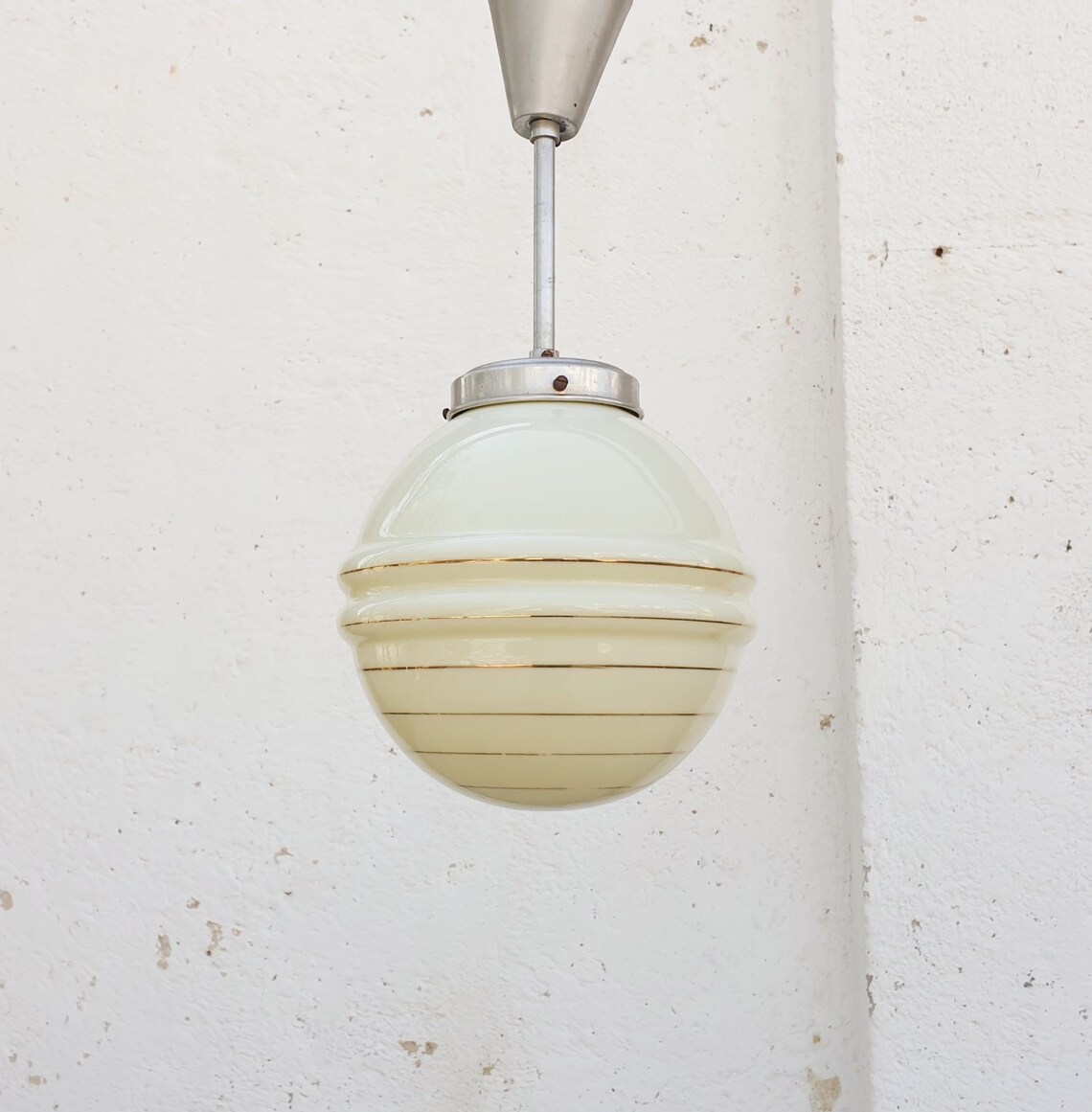 Vintage Glass Pendant Lamp / Art Deco Pendant Lamp / Mid - Etsy