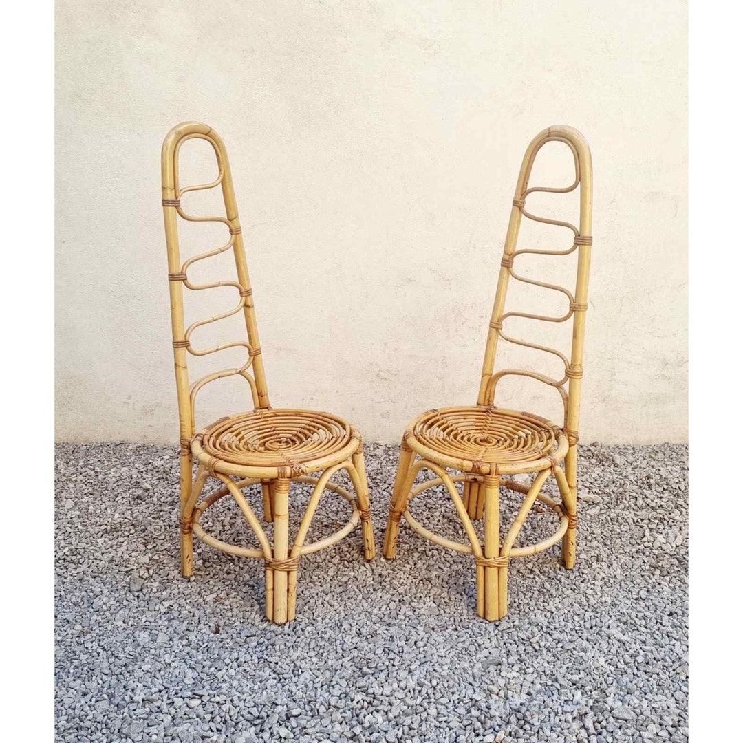Pair of Mid Century Bamboo High Back Chairs / Bonacina Style Chairs ...