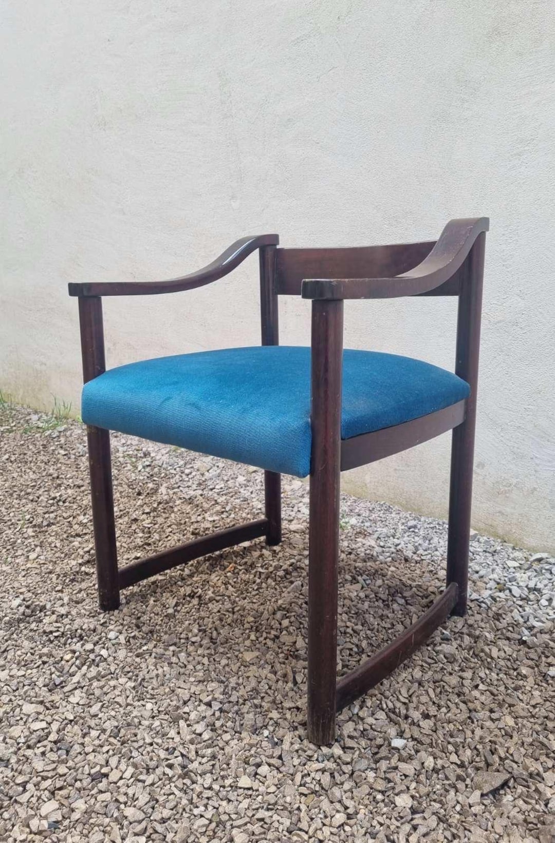 Mid Century Modern Armchair / Wooden Chair / Blue Alcantara Chair ...