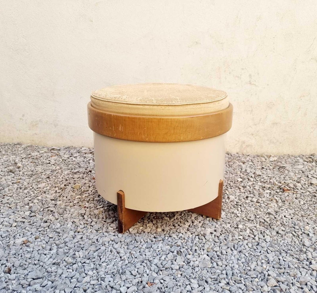 Mid Century Brown Wooden Stool / Vintage Ottoman / Stools / Brown ...