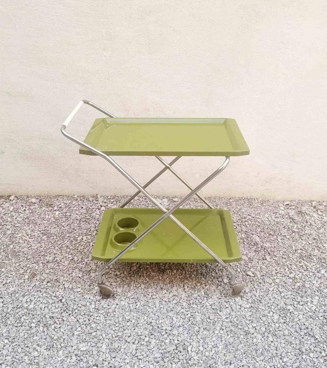 Mid Century Modern Green Serving Trolley / Folding Trolley / Plastic ...
