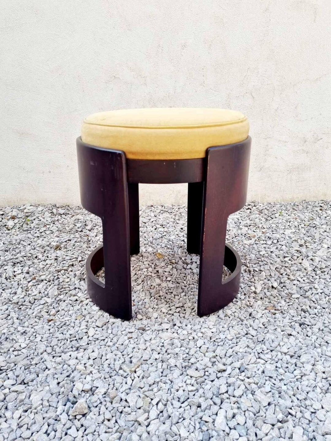 Mid Century Wood Alcantara Stool / Vintage Ottoman / Home / Chairs ...