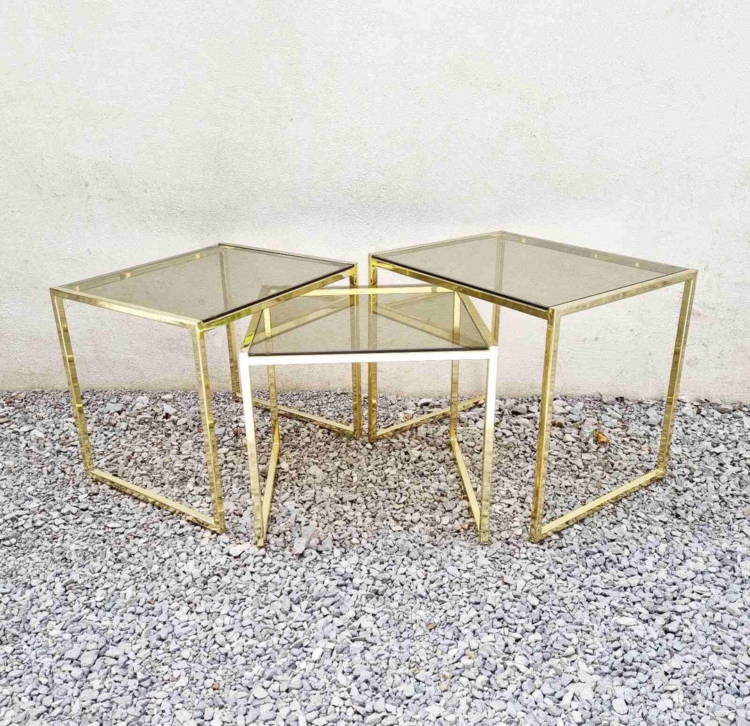 Vintage Gold Nesting Coffee Tables / Living Room Side Tables / Set of ...