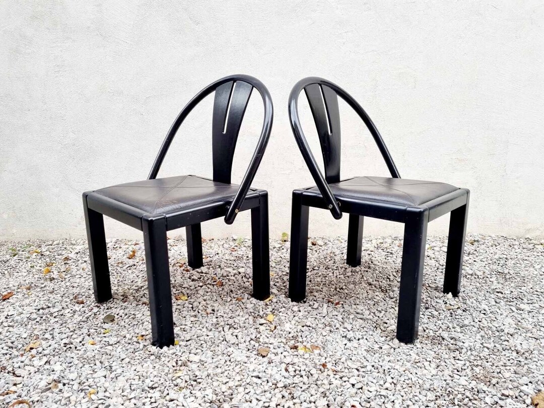 Rare Pair of Postmodern Dining Chairs / Italian Design / Leather Seats ...