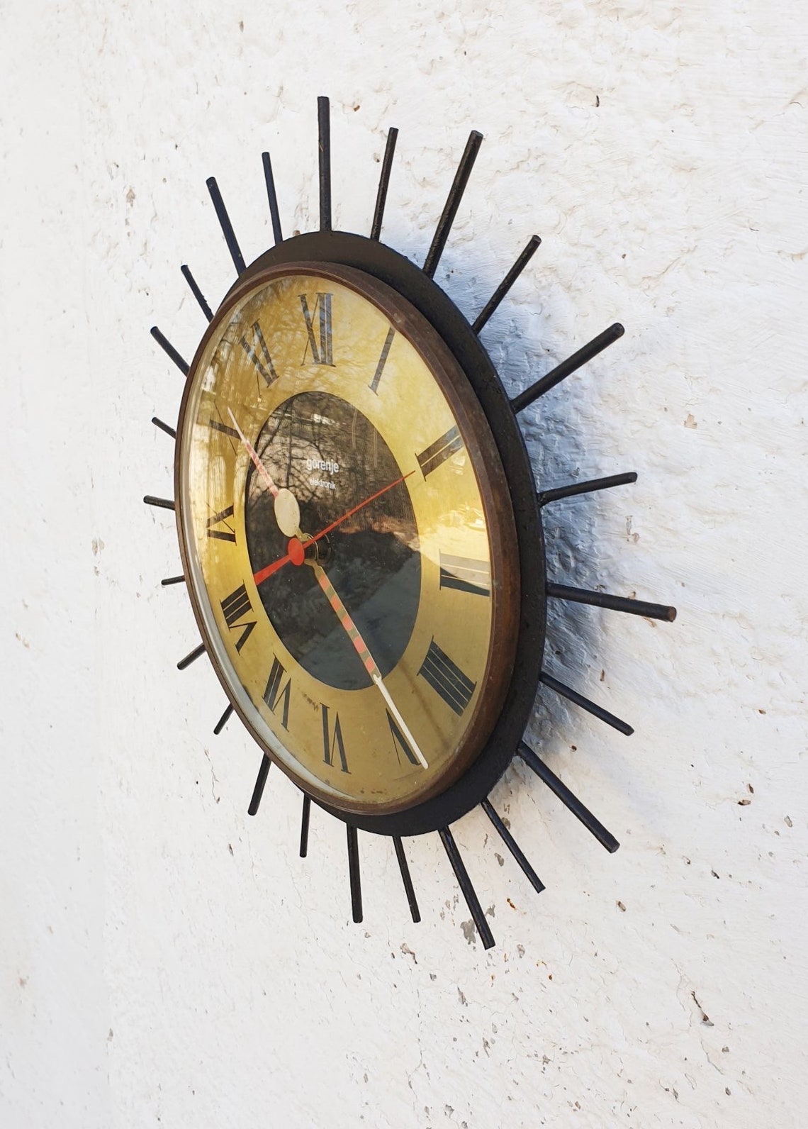 Vintage Sunburst Clock / Mid Century Sunburst Clock / Vintage Clock ...