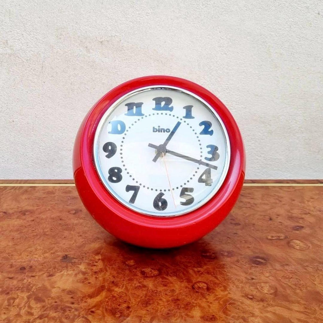 Vintage Table Clock / Bino Clock / Italian Design / Space Age / Red ...