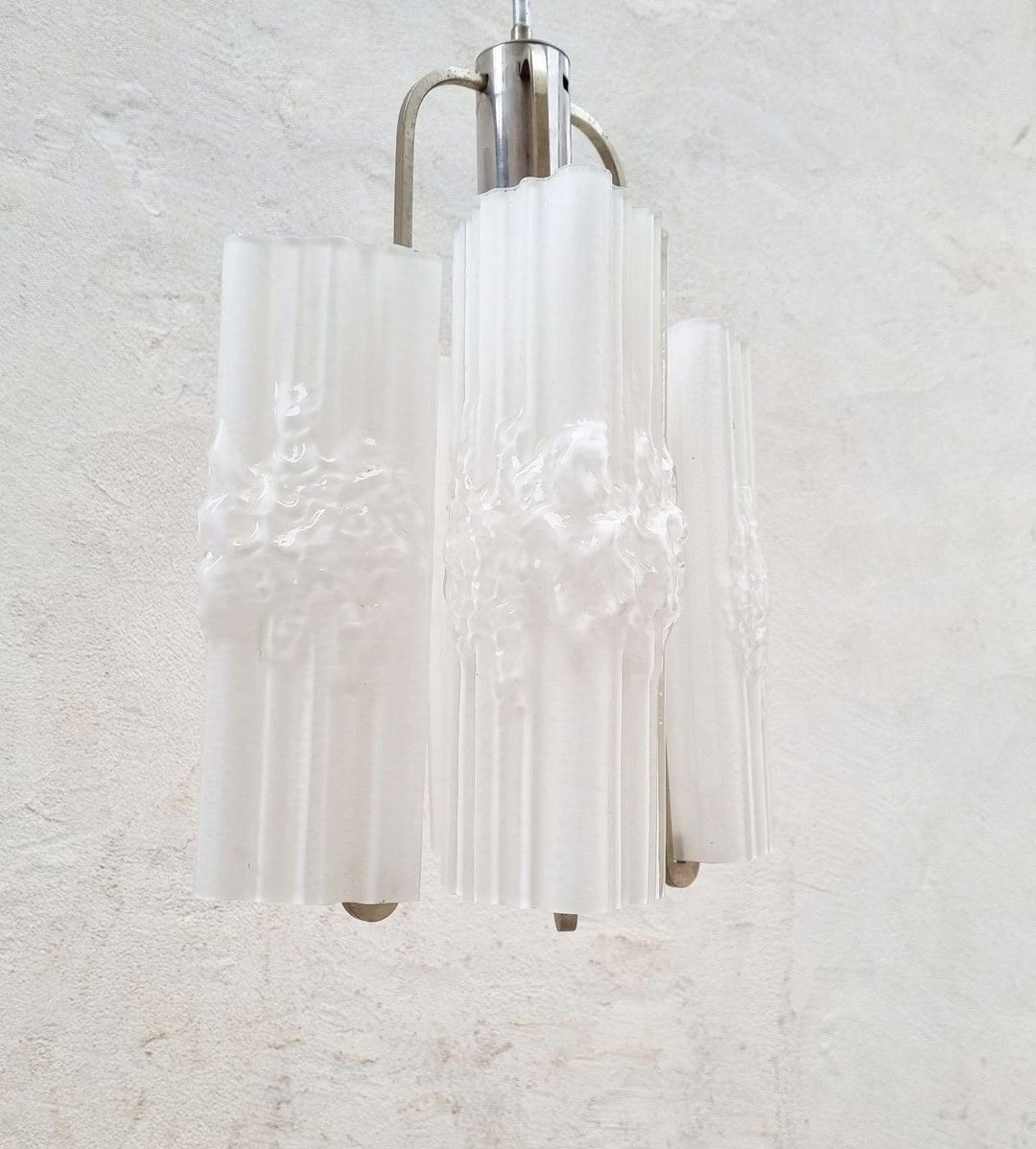 Mid Century Modern Chandelier / Italian Chandelier / White Glass ...